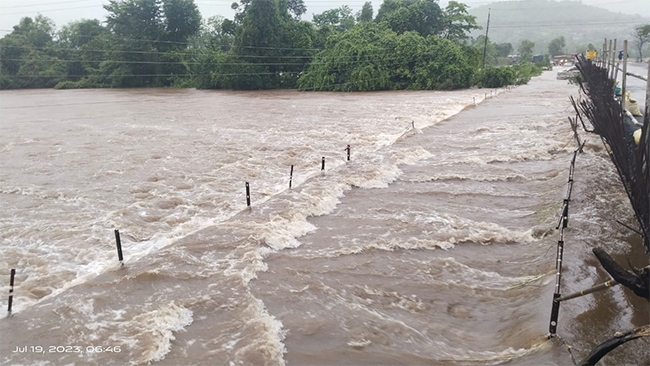 पाली अंबा नदीवरील जुना पूल व रस्ता पाण्याखाली, नवीन पूल ठरला कुचकामी ...